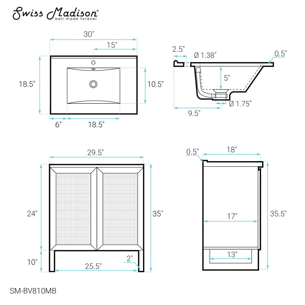 Swiss Madison Arles 30 in. Natural Oak Bathroom Vanity With Black Cera ...