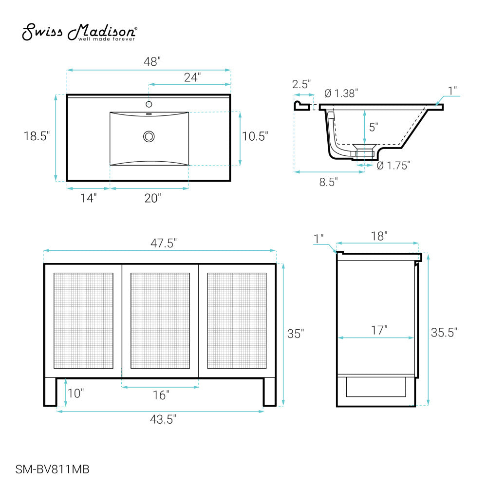Swiss Madison Arles 48 in. Natural Oak Bathroom Vanity With Black Cera ...
