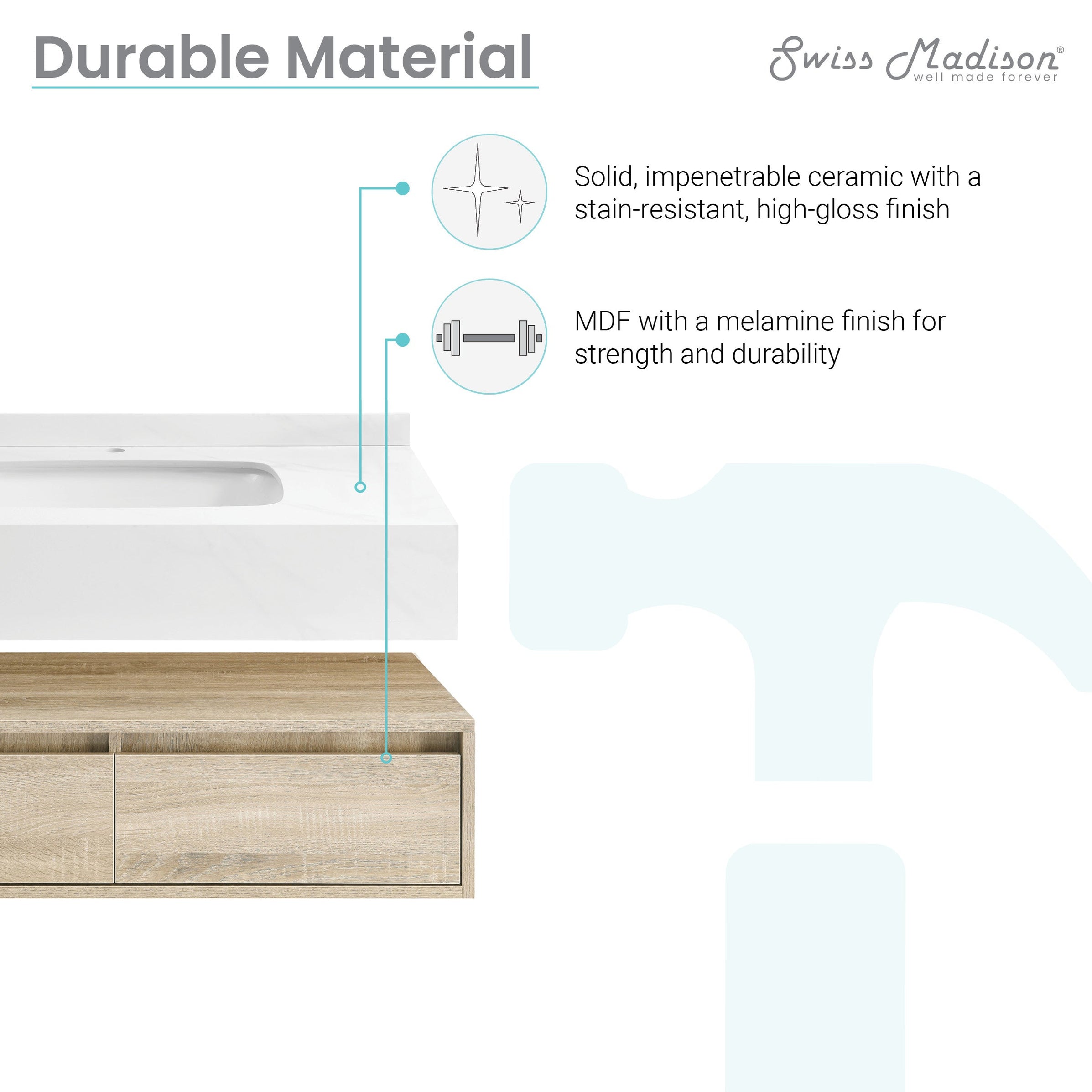 Swiss Madison Avancer 36" Wall-Mounted Bathroom Vanity in Calacatta an ...