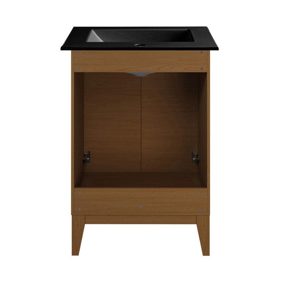 Swiss Madison Cascade 24 in. Brown Oak Bathroom Vanity With Black Cera ...