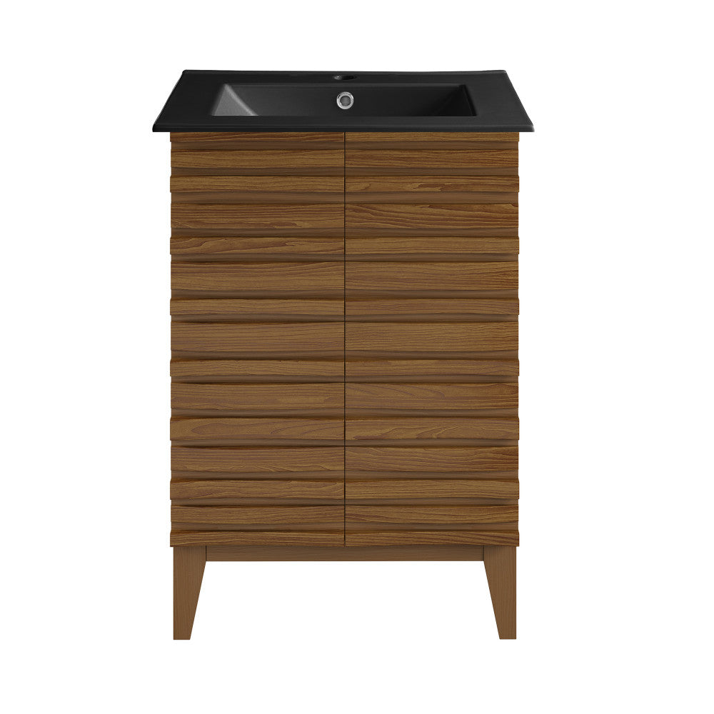 Swiss Madison Cascade 24 in. Brown Oak Bathroom Vanity With Black Cera ...