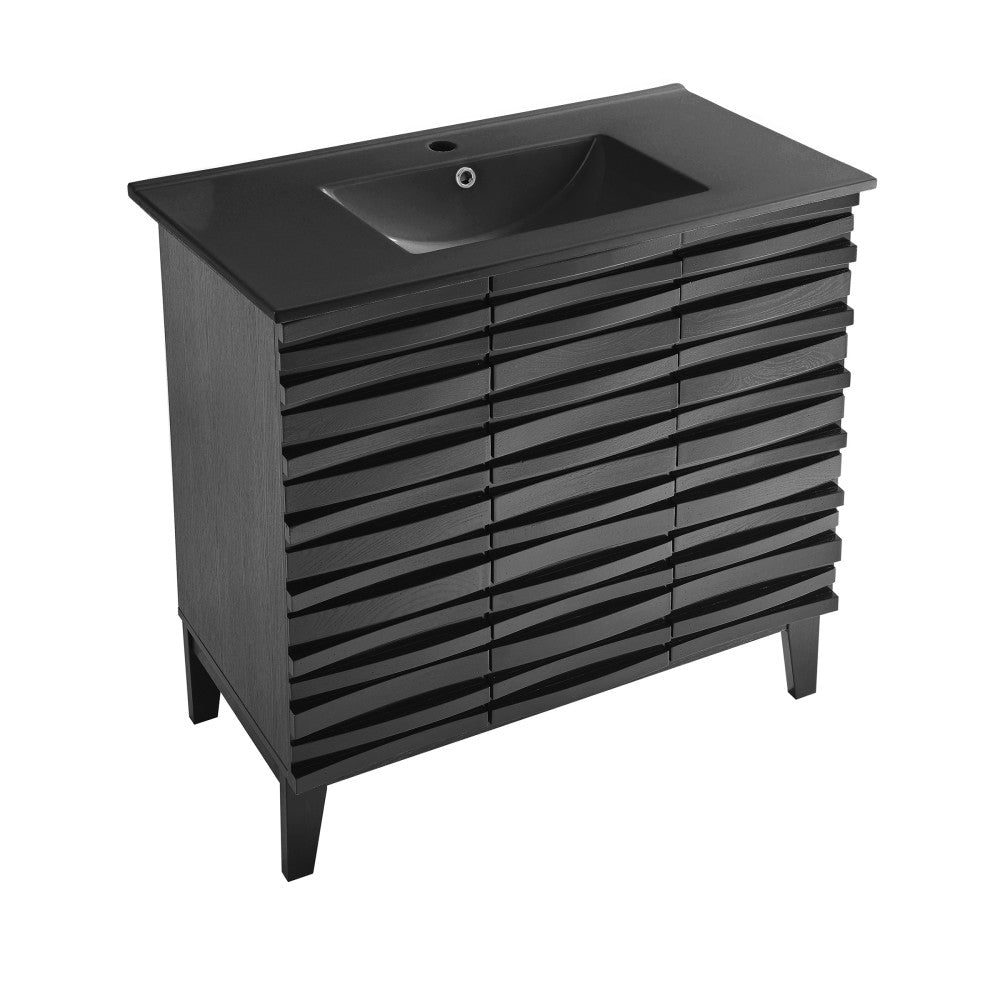 Swiss Madison Cascade 36 in. Black Oak Bathroom Vanity With Black Cera ...