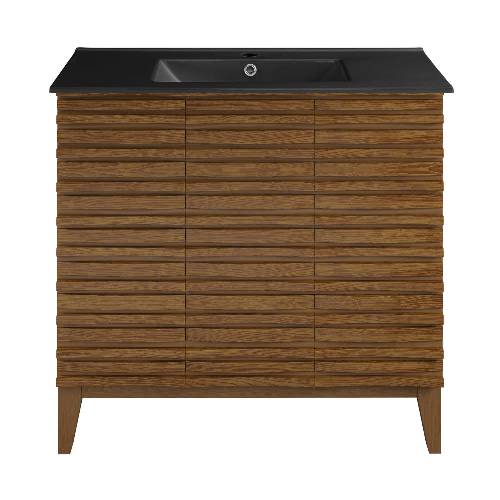 Swiss Madison Cascade 36 in. Brown oak Bathroom Vanity With Black Cera ...