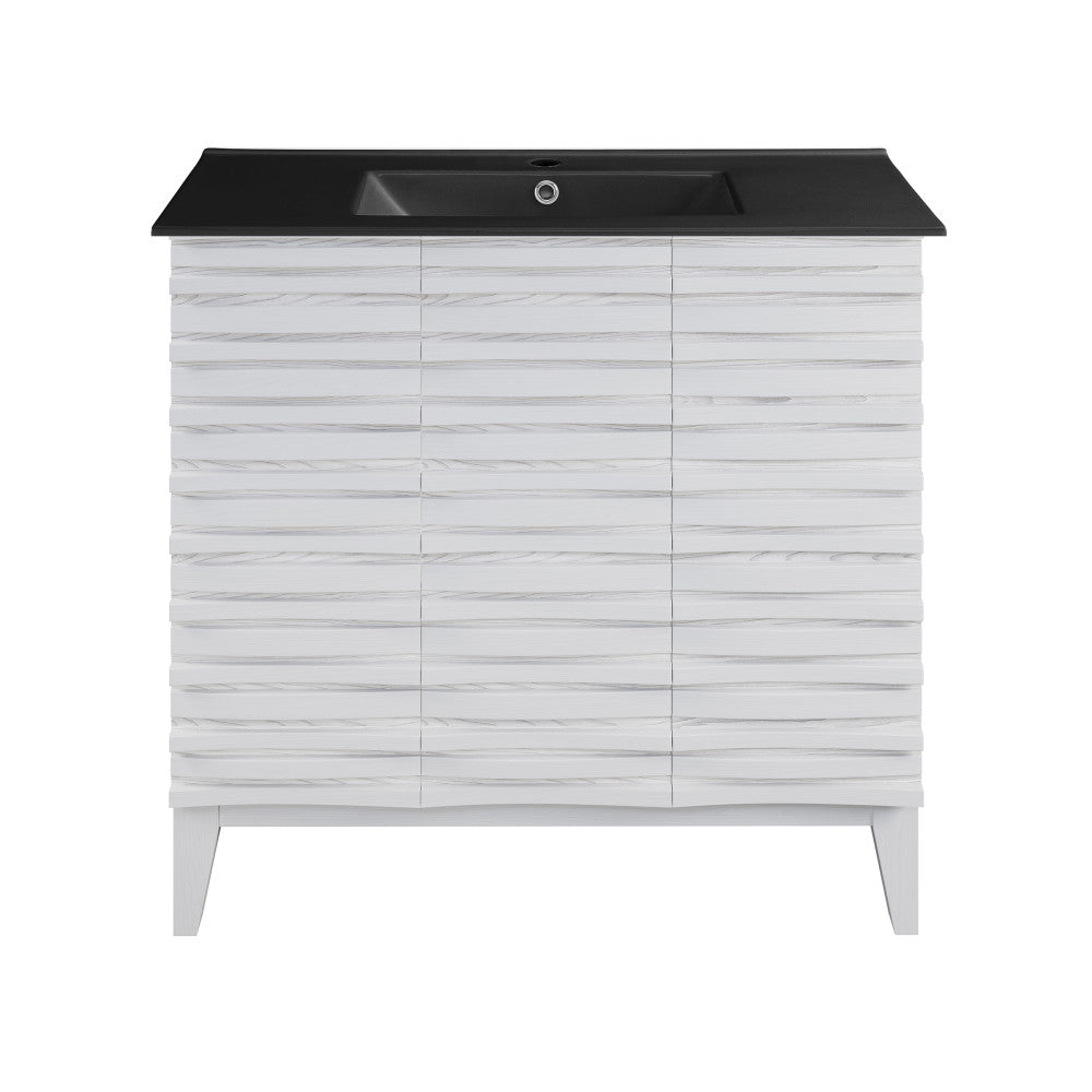 Swiss Madison Cascade 36 in. White Oak Bathroom Vanity With Black Cera ...