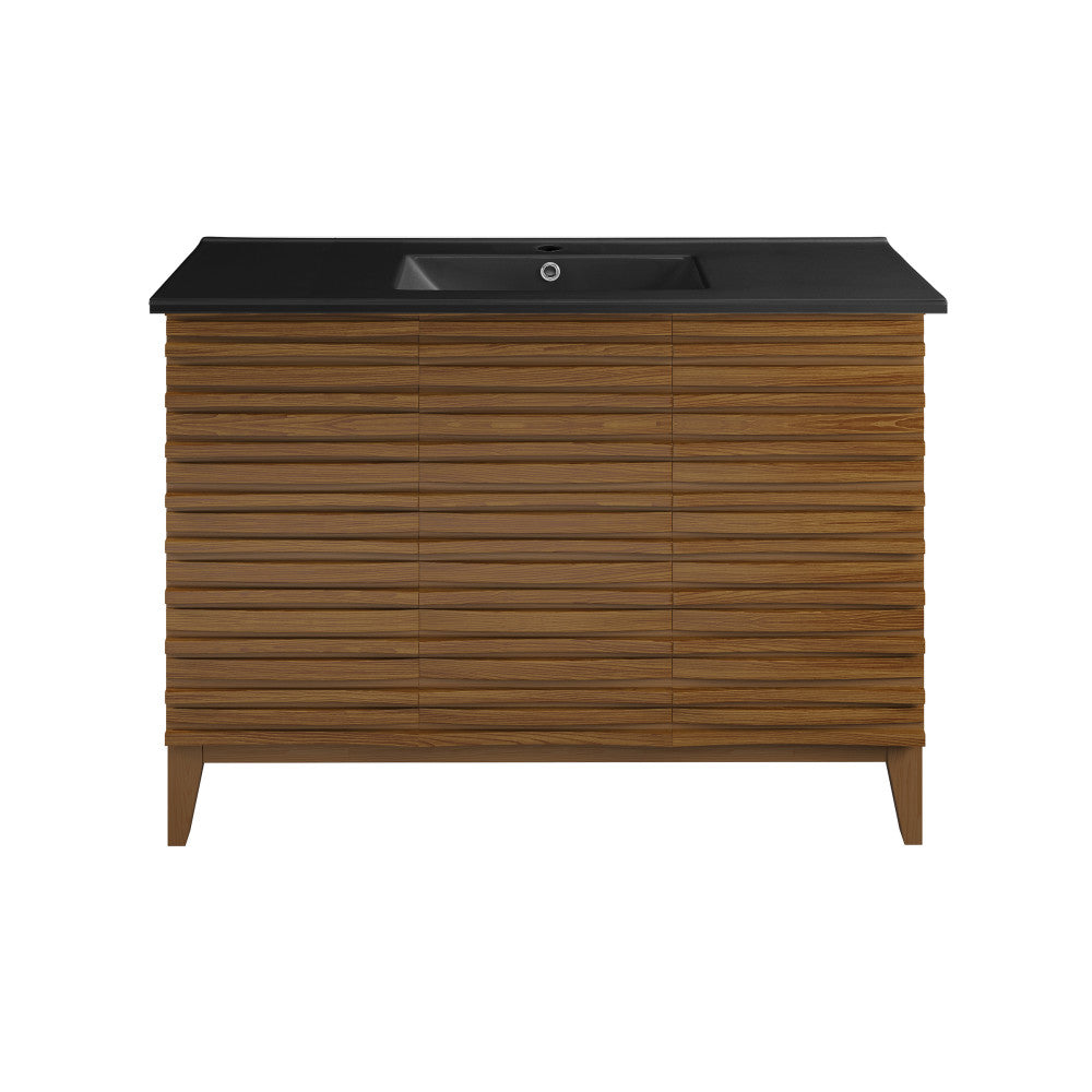 Swiss Madison Cascade 48 in. Brown Oak Bathroom Vanity With Black Cera ...