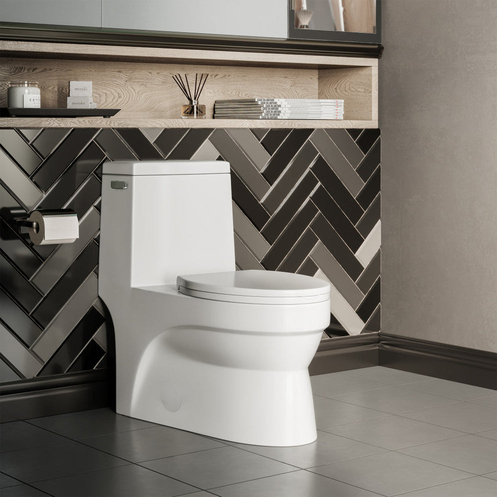 Swiss Madison Virage One-Piece Elongated Left Side Flush Handle Toilet ...